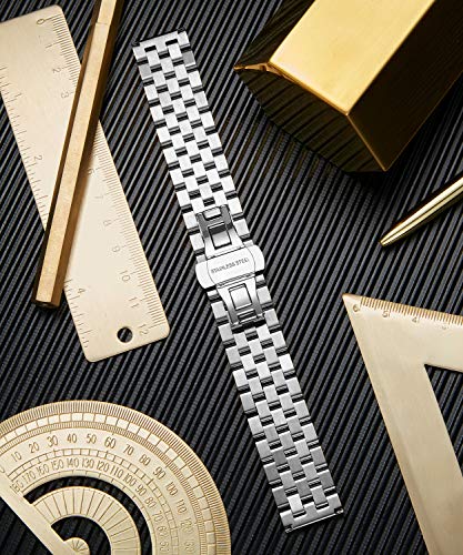 BINLUN Stainless Steel Watch Band with Curved and Straight End, Replacement Metal Watch Straps for Men Women 18mm/19mm/20mm/21mm/22mm/24mm in Silver, Gold, Black, Rose Gold, Two Toned