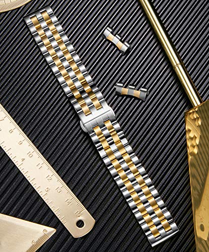 BINLUN Stainless Steel Watch Band with Curved and Straight End, Replacement Metal Watch Straps for Men Women 18mm/19mm/20mm/21mm/22mm/24mm in Silver, Gold, Black, Rose Gold, Two Toned