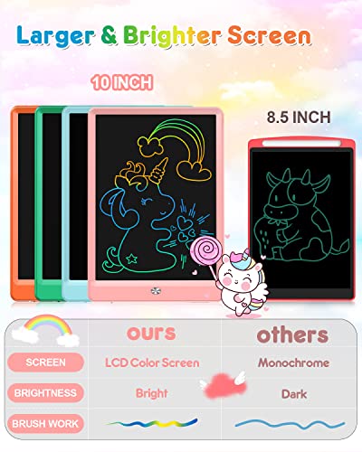 FLUESTON Toys for Girls Boys LCD Kids Writing Tablet 10 Inch Drawing Pad, Colorful Screen Doodle Learning Board for Preschool Kids, Travel Gifts Girl Boy Toys for Age 3 4 5 5+ 6-8 8-10 Toddler