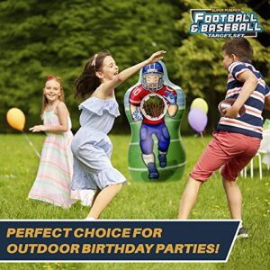 Super Pumped! Inflatable Double-Sided Baseball & Football Target Set - Blow Up Toy with Soft Football, Baseball & Inflatable Bat - Fun Toss Games for Indoor, Outdoor, Backyard & Party Favor - 5 Feet