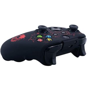 9CDeer 1 x Silicone Laser Carving Protective Cover Skin + 6 Thumb Grips for Xbox One S/X Controller Dragon Red