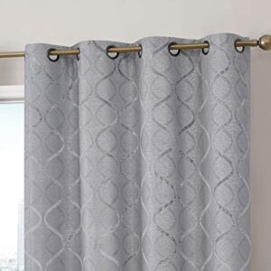 HLC.ME Versailles Lattice Flocked 100% Complete Blackout Thermal Insulated Window Curtain Grommet Panels - Energy Savings & Soundproof, For Living Room & Bedroom, Set of 2 (50 x 84 inches, Light Grey)