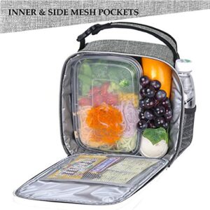 Small Insulated Lunch Bag for Men Women, Splash Proof Mini Portable Reusable Thermal Lunch Box Cooler Tote for Adults & Kids, Grey, 8.5in x 4in x 9.5in (L x W x H)