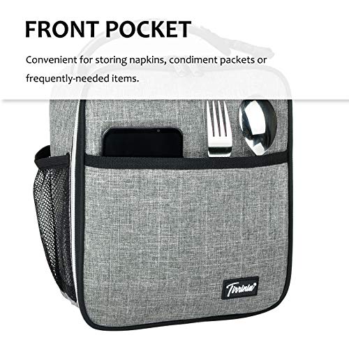 Small Insulated Lunch Bag for Men Women, Splash Proof Mini Portable Reusable Thermal Lunch Box Cooler Tote for Adults & Kids, Grey, 8.5in x 4in x 9.5in (L x W x H)