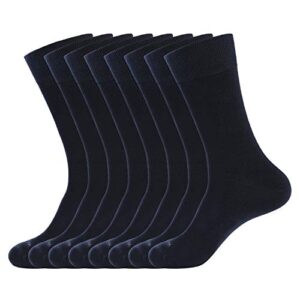 wander men's solid dress socks cotton black men 8 pairs trouser thin classic socks (shoe size:13-15, 8 pairs navy)