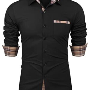 COOFANDY Men's Long Sleeve Button Down Shirts Casual Plaid Collar Dress Shirt Black X-Large