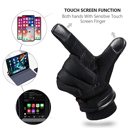 OZERO Insulated Work Gloves for Men Waterproof and Touch Screen Fingers Warm Cotton in Cold Weather Winter Black XL