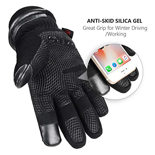 OZERO Insulated Work Gloves for Men Waterproof and Touch Screen Fingers Warm Cotton in Cold Weather Winter Black XL