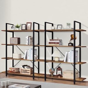 Iwell 4-Tier Bookshelf, Tall Bookcase with Metal Frame, Book Shelf, Open Display Shelves for Living Room, Bedroom, Home Office, Rustic Brown