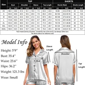 SWOMOG Womens Silk Satin Pajamas Set Two-piece Pj Sets Sleepwear Loungewear Button-Down Pj Sets Grey