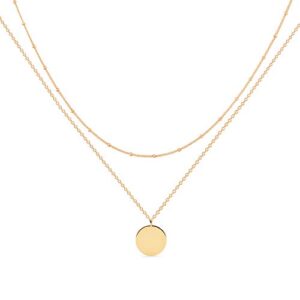 mevecco gold layered necklace,18k gold disc/circle bead chain dainty elegant simple layer necklace for women