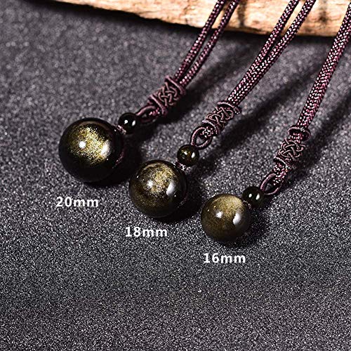 Sinymilk Natural Gold Obsidian Onyx Pendant Rainbow Eyes Beads Lucky Blessing Necklace (20mm)