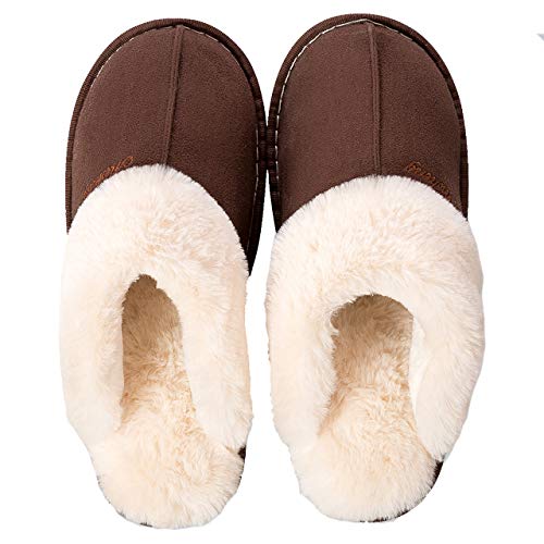 SUSHAN Womens Slippers Soft Plush Warm House Shoes Anti-Slip Fluffy Fur Indoor/Outdoor Slippers Brown 44-45