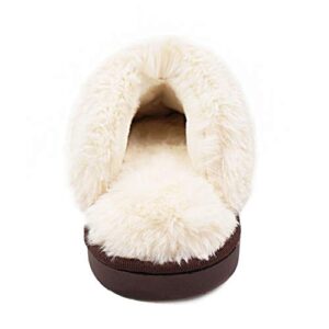 SUSHAN Womens Slippers Soft Plush Warm House Shoes Anti-Slip Fluffy Fur Indoor/Outdoor Slippers Brown 44-45