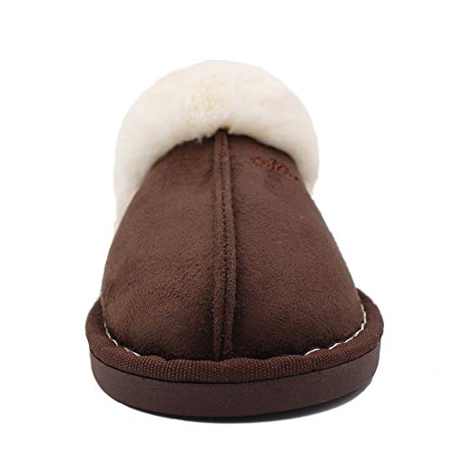 SUSHAN Womens Slippers Soft Plush Warm House Shoes Anti-Slip Fluffy Fur Indoor/Outdoor Slippers Brown 44-45