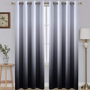 simplehome 84 inch long ombre blackout curtains gradient white and black room darkening eyelet top panels thermal insulated grommet window drapes for living room/bedroom (black, 52w x 84l / 2 panels)