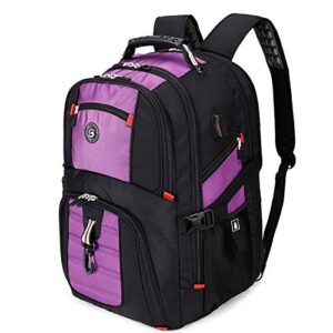 shrradoo extra large 52l travel laptop backpack with usb charging port, college backpack airline approved business work bag fit 17 inch laptops for men women,purple