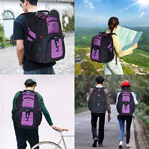 SHRRADOO Extra Large 52L Travel Laptop Backpack with USB Charging Port, College Backpack Airline Approved Business Work Bag Fit 17 Inch Laptops for Men Women,Purple