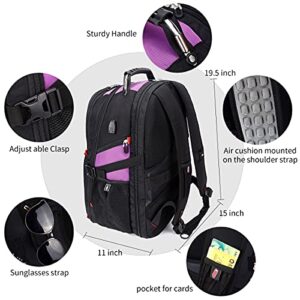 SHRRADOO Extra Large 52L Travel Laptop Backpack with USB Charging Port, College Backpack Airline Approved Business Work Bag Fit 17 Inch Laptops for Men Women,Purple