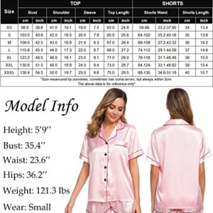 SWOMOG Womens Silk Satin Pajamas Set Two-piece Pj Sets Sleepwear Loungewear Button-Down Pj Sets Pink