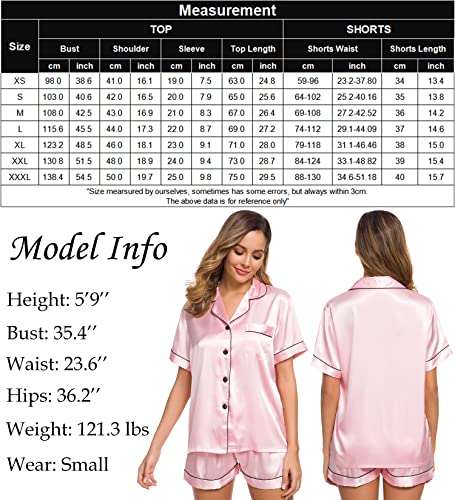 SWOMOG Womens Silk Satin Pajamas Set Two-piece Pj Sets Sleepwear Loungewear Button-Down Pj Sets Pink