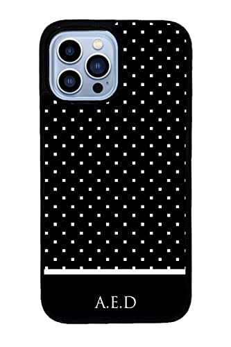 Black and White Square Polka Dots Monogram Apple iPhone Black Rubber Phone Case Compatible with iPhone 14 Pro Max, Pro, Max, iPhone 13 Pro Max Mini, 12 Pro Max Mini, 11 Pro Max X XS Max XR 8 7 Plus