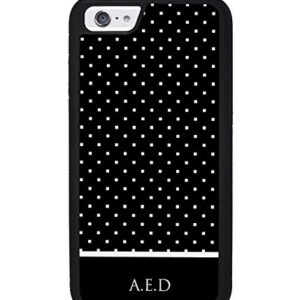 Black and White Square Polka Dots Monogram Apple iPhone Black Rubber Phone Case Compatible with iPhone 14 Pro Max, Pro, Max, iPhone 13 Pro Max Mini, 12 Pro Max Mini, 11 Pro Max X XS Max XR 8 7 Plus