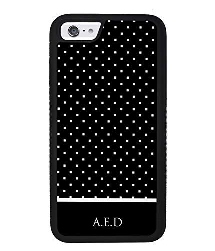 Black and White Square Polka Dots Monogram Apple iPhone Black Rubber Phone Case Compatible with iPhone 14 Pro Max, Pro, Max, iPhone 13 Pro Max Mini, 12 Pro Max Mini, 11 Pro Max X XS Max XR 8 7 Plus