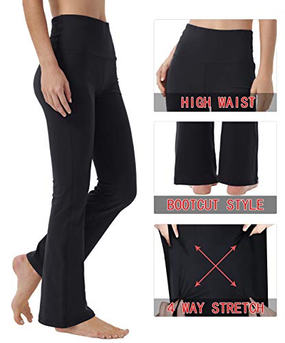 Keolorn Bootcut Yoga Pants for Women High Waist Workout Pants for Women Tummy Control Bootleg Work Pants Dress Pants (Black, L)