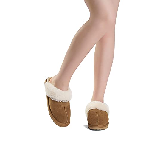 DREAM PAIRS Women's Sofie-05 House Slippers Indoor Fuzzy Fluffy Furry Cozy Home Bedroom Comfy Winter Cute Warm Outdoor Shoes Size 7.5-8, Chesnut