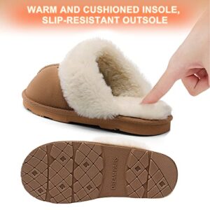 DREAM PAIRS Women's Sofie-05 House Slippers Indoor Fuzzy Fluffy Furry Cozy Home Bedroom Comfy Winter Cute Warm Outdoor Shoes Size 7.5-8, Chesnut