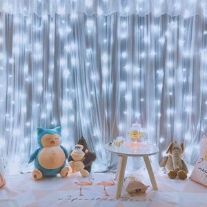 YEOLEH String Lights Curtain,USB Powered Fairy Lights for Bedroom Wall Party,8 Modes & IP64 Waterproof Ideal for Outdoor Wedding Decor (White,7.9Ft x 5.9Ft)