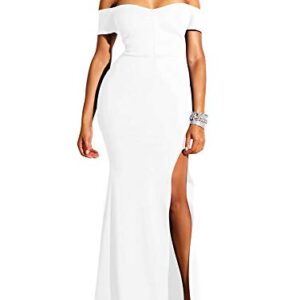 YMDUCH Women's Off Shoulder High Split Long Formal Party Dress Evening Gown White