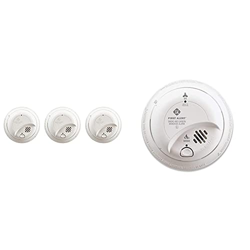 FIRST ALERT BRK SC9120B Hardwired Smoke and Carbon Monoxide (CO) Detector with Battery Backup, 1 Pack & Alert BRK 9120B-3 Hardwired Smoke Alarm with Backup Battery, 3 Pack, White, 3 Count