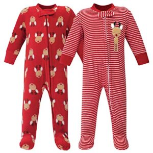 hudson baby unisex baby fleece sleep and play, red reindeer, 3-6 months us