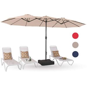 phi villa 15ft patio umbrellas, outdoor market extra large umbrella wirh base, rectangle long double-sided umbrella for yard lawn garden(beige)