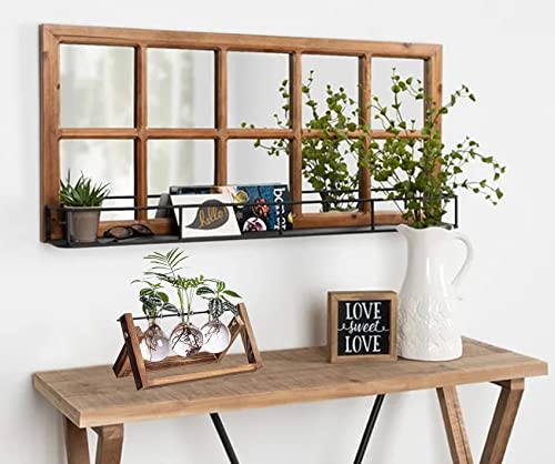 Kingbuy Plant Propagation Stations Terrarium Glass Desktop Planter with Retro Wooden Stand 3 Bulb Vases for Hydroponics Indoor Office Desk Home Decor, Plant Holder Lover Gifts for Women