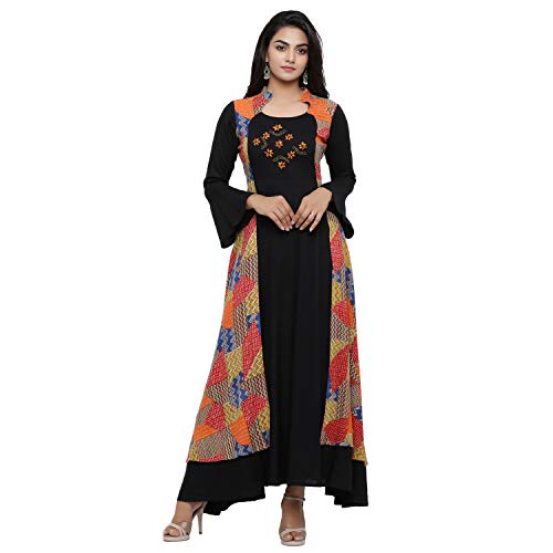 Yash Gallery Jacket Style Anarkali Kurtis for Women Indian Black