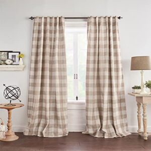 elrene home fashions farmhouse living grainger buffalo-check blackout window curtain, living room and bedroom drape with rod pocket tabs, 52" x 84", linen, 1 panel