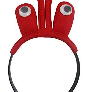 Lobster Antenna Headpiece With Eyeballs, Crab Claws Gloves Headband Mitt Kit - Crawfish Costume Accessories Set Red, One Size