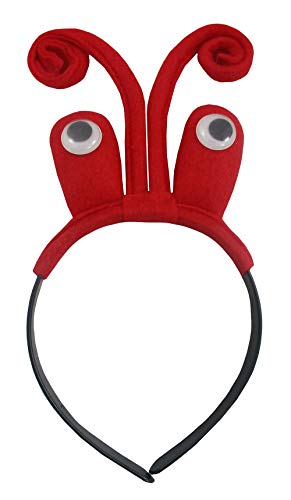 Lobster Antenna Headpiece With Eyeballs, Crab Claws Gloves Headband Mitt Kit - Crawfish Costume Accessories Set Red, One Size