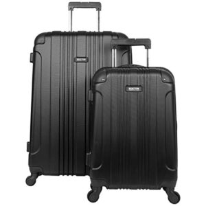 kenneth cole reaction out of bounds luggage collection lightweight durable hardside 4-wheel spinner travel suitcase bags, midnight black, 2-piece set (20" & 28")