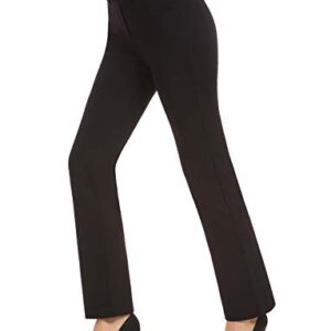 Bamans Women's Bootcut Pull-On Dress Pants Office Business Casual Yoga Work Pants with Key Pocket Straight Leg (Black, Medium)