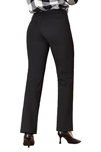 Bamans Women's Bootcut Pull-On Dress Pants Office Business Casual Yoga Work Pants with Key Pocket Straight Leg (Black, Medium)