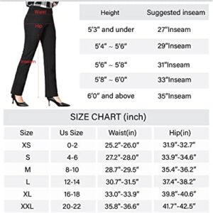 Bamans Women's Bootcut Pull-On Dress Pants Office Business Casual Yoga Work Pants with Key Pocket Straight Leg (Black, Medium)