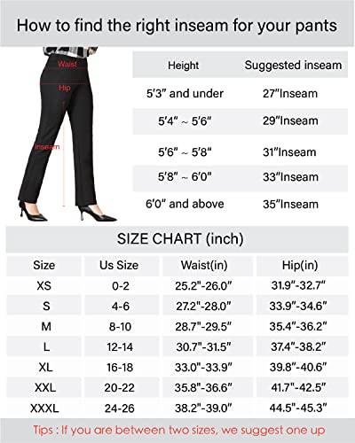 Bamans Women's Bootcut Pull-On Dress Pants Office Business Casual Yoga Work Pants with Key Pocket Straight Leg (Black, Medium)