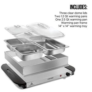 Chefman Electric Buffet Server + Warming Tray w/Adjustable Temperature & 3 Chafing Dishes, Hot Plate Perfect for Holidays, Catering, Parties, Events & Home Dinners, 14" x 14" Surface, Stainless Steel