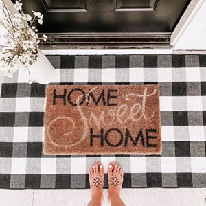 SEEKSEE Cotton Buffalo Plaid Rug 3'x 5' Black and White Hand Woven Checked Rug Washable Doormats Indoor Outdoor Rugs for Layered Front Door Mats, Porch, Kitchen, Farmhouse, Entryway