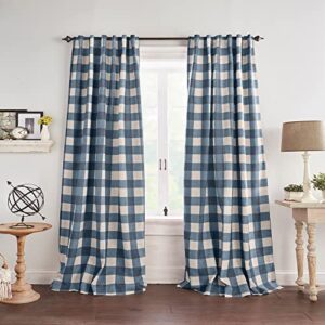 elrene home fashions farmhouse living grainger buffalo-check blackout window curtain, living room and bedroom drape with rod pocket tabs, 52" x 95", indigo, 1 panel