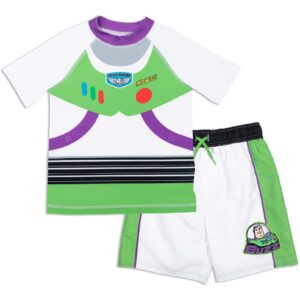 disney pixar toy story buzz lightyear toddler boys rash guard and swim trunks outfit set 2t